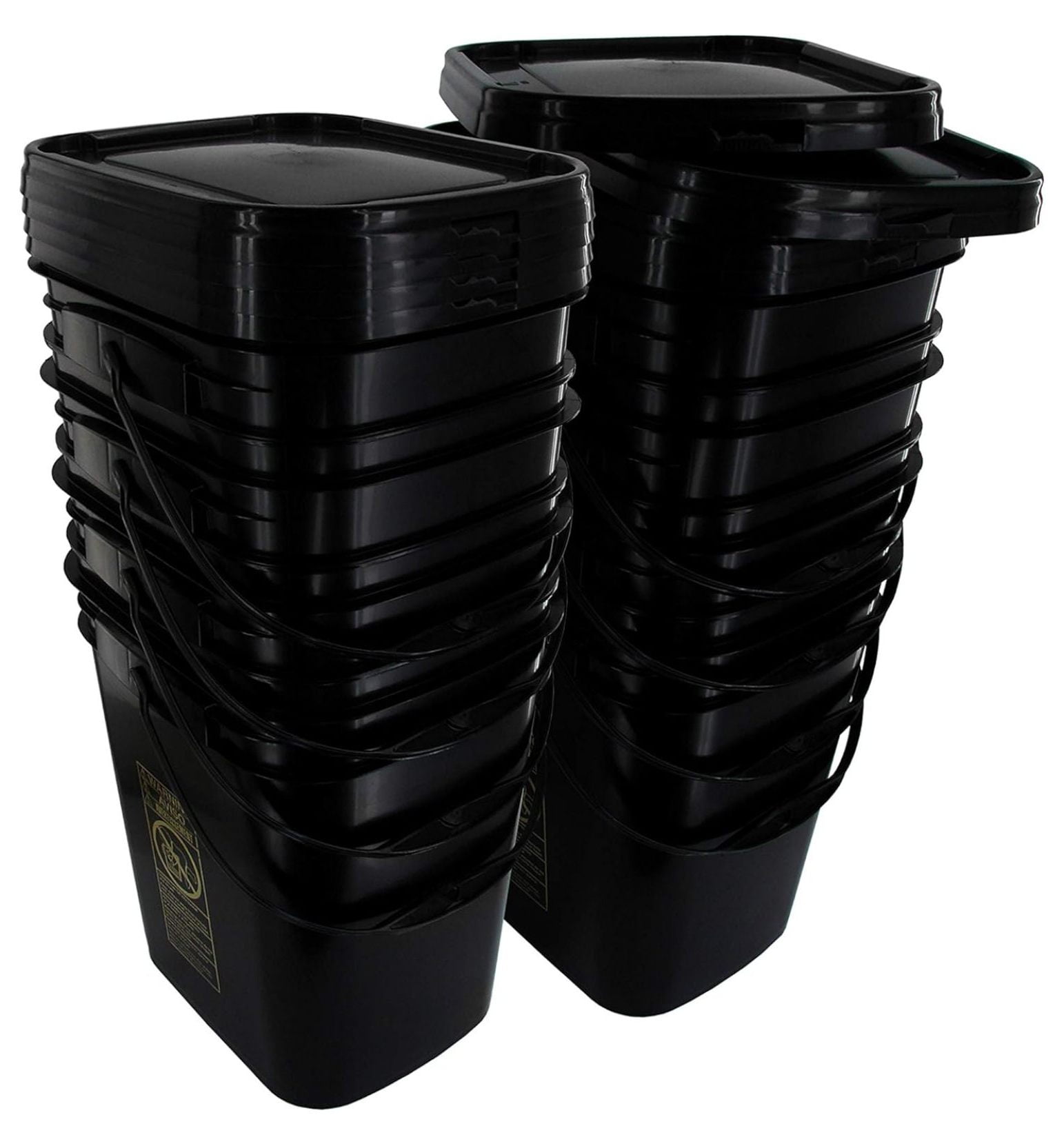 5.3 Gallon Black Buckets with Lids - 8 Pack, Rectangular Storage ...