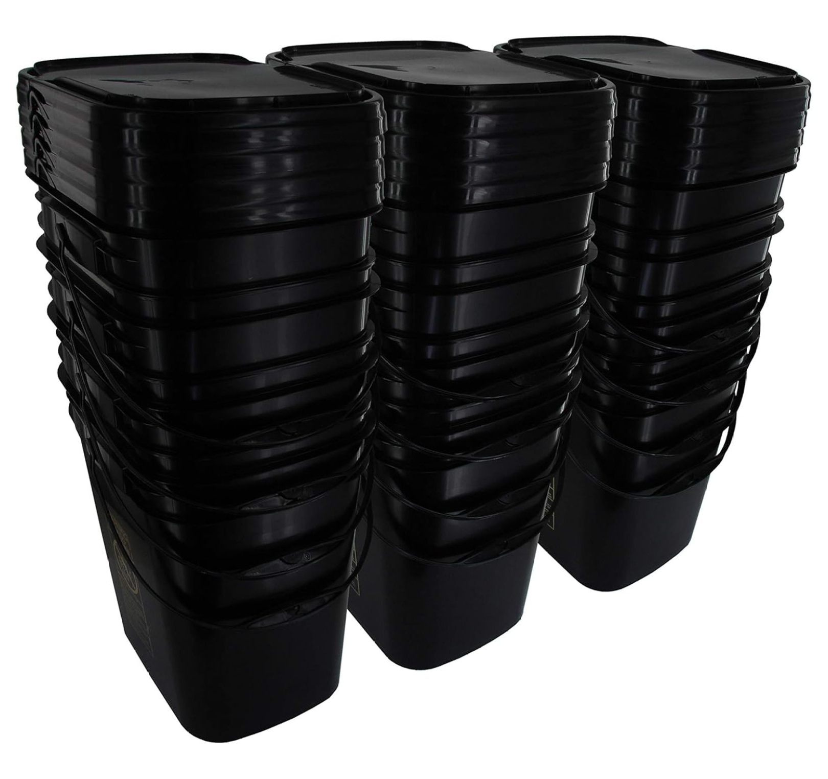5.3 Gallon Black Rectangular Bucket/Pail with Hinged Snap Lid, 12 Pack ...