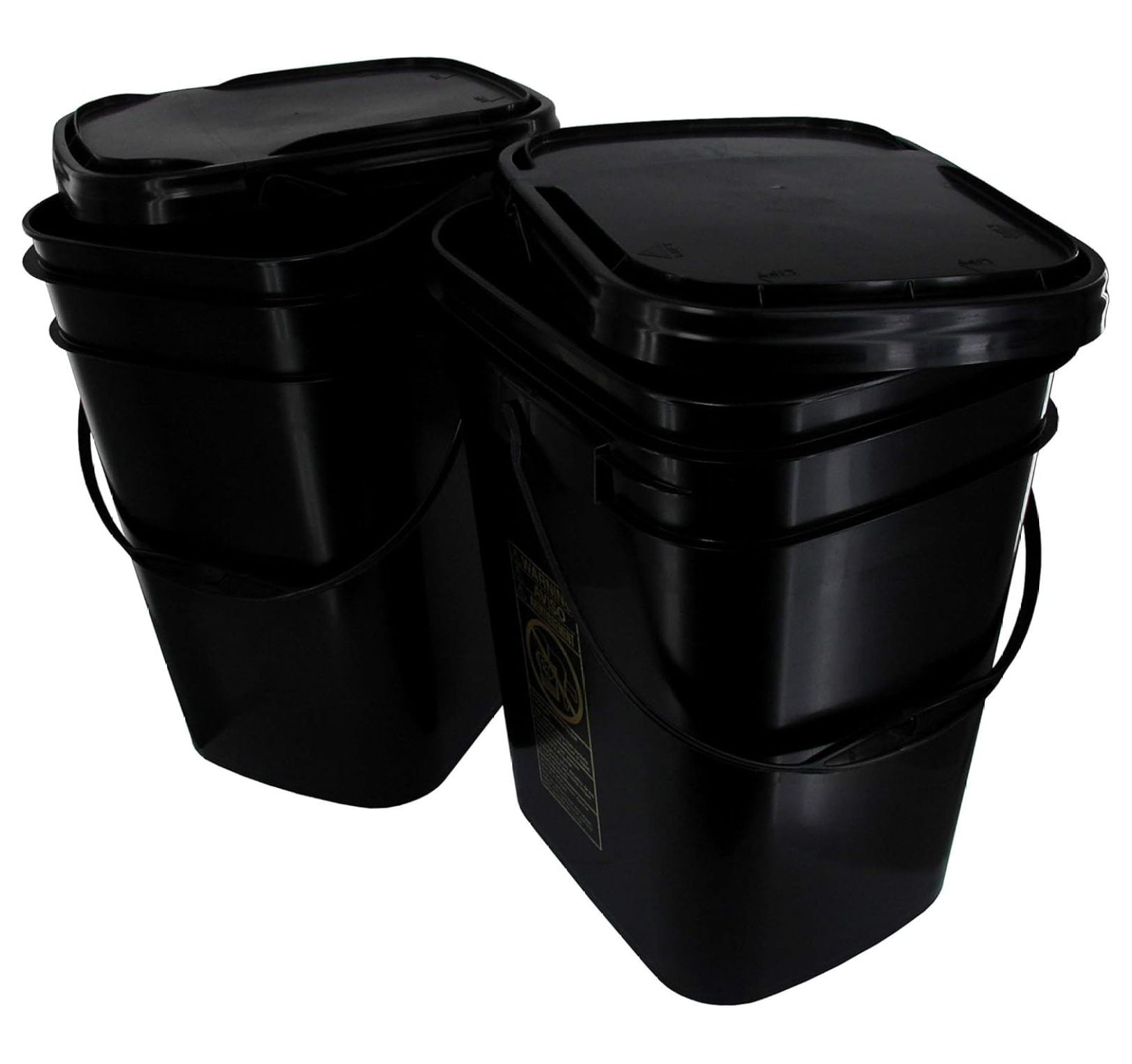 5.3 Gallon Black Rectangular Bucket/Pail with Hinged Snap Lid, 2 Pack ...