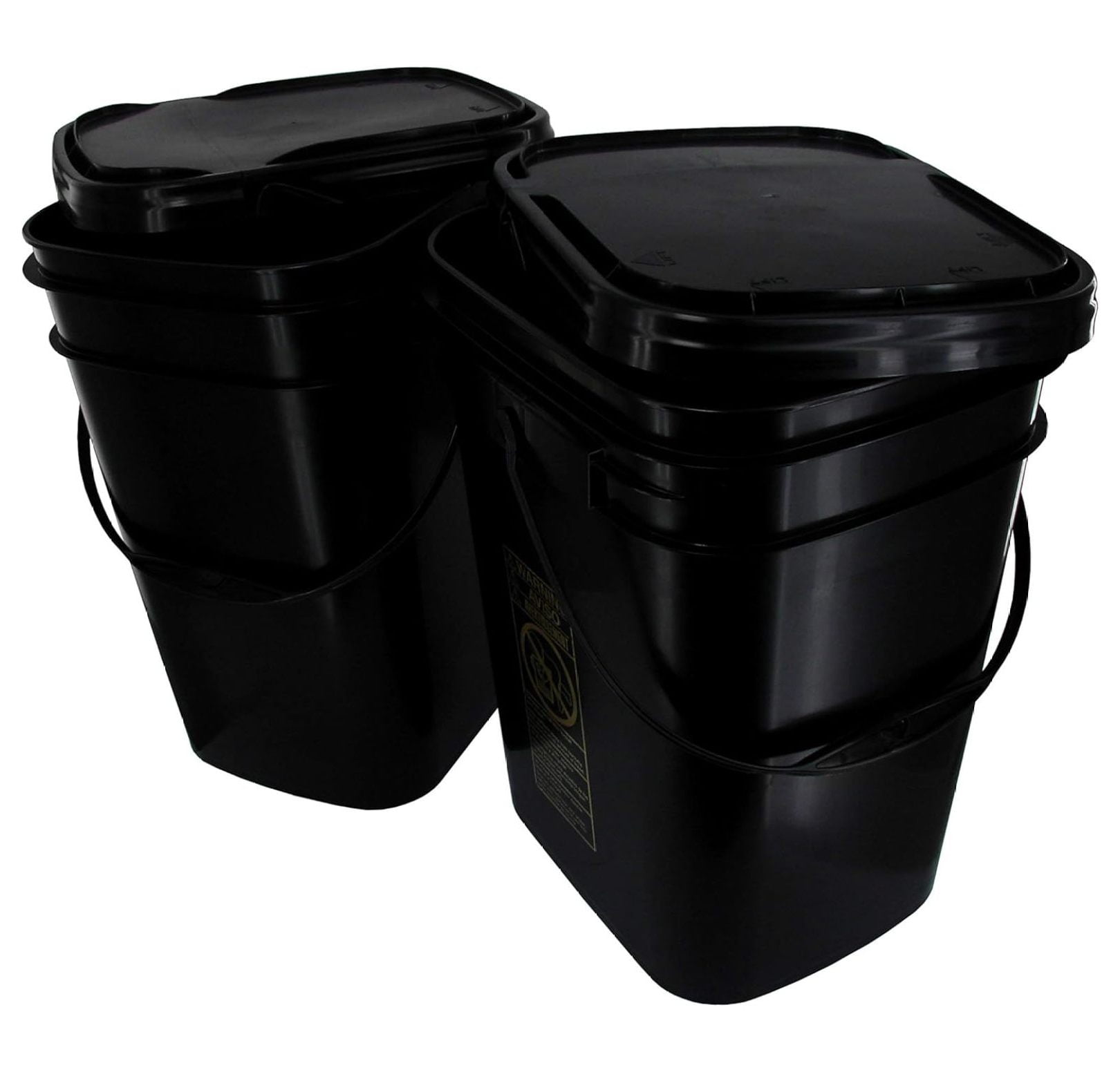 5.3 Gallon Black Rectangular Bucket/Pail with Hinged Snap Lid, 2 Pack ...