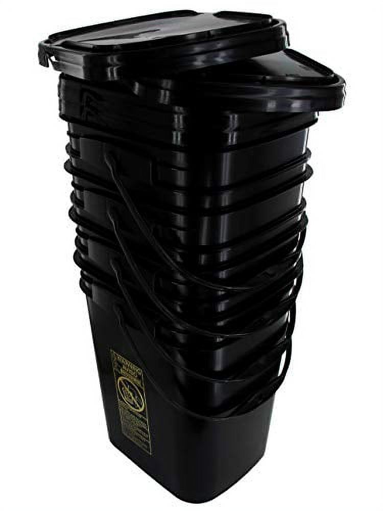 5.3 Gallon Black Rectangular Bucket/Pail with Hinged Snap Lid, 4 Pack ...