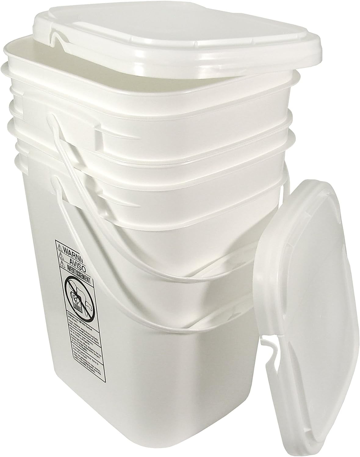 5.3 Gallon White Rectangular Bucket/Pail with Hinged Snap Lid, 2 Pack - Walmart.com