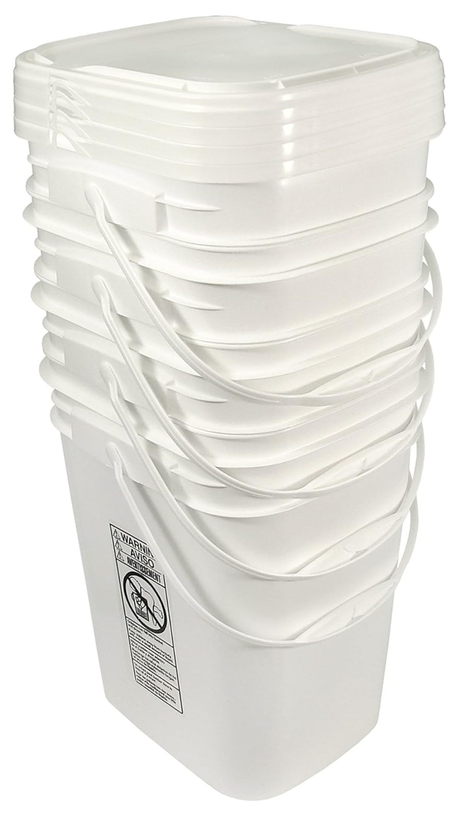 5.3 Gallon White Rectangular Bucket/Pail with Hinged Snap Lid, 4 Pack ...