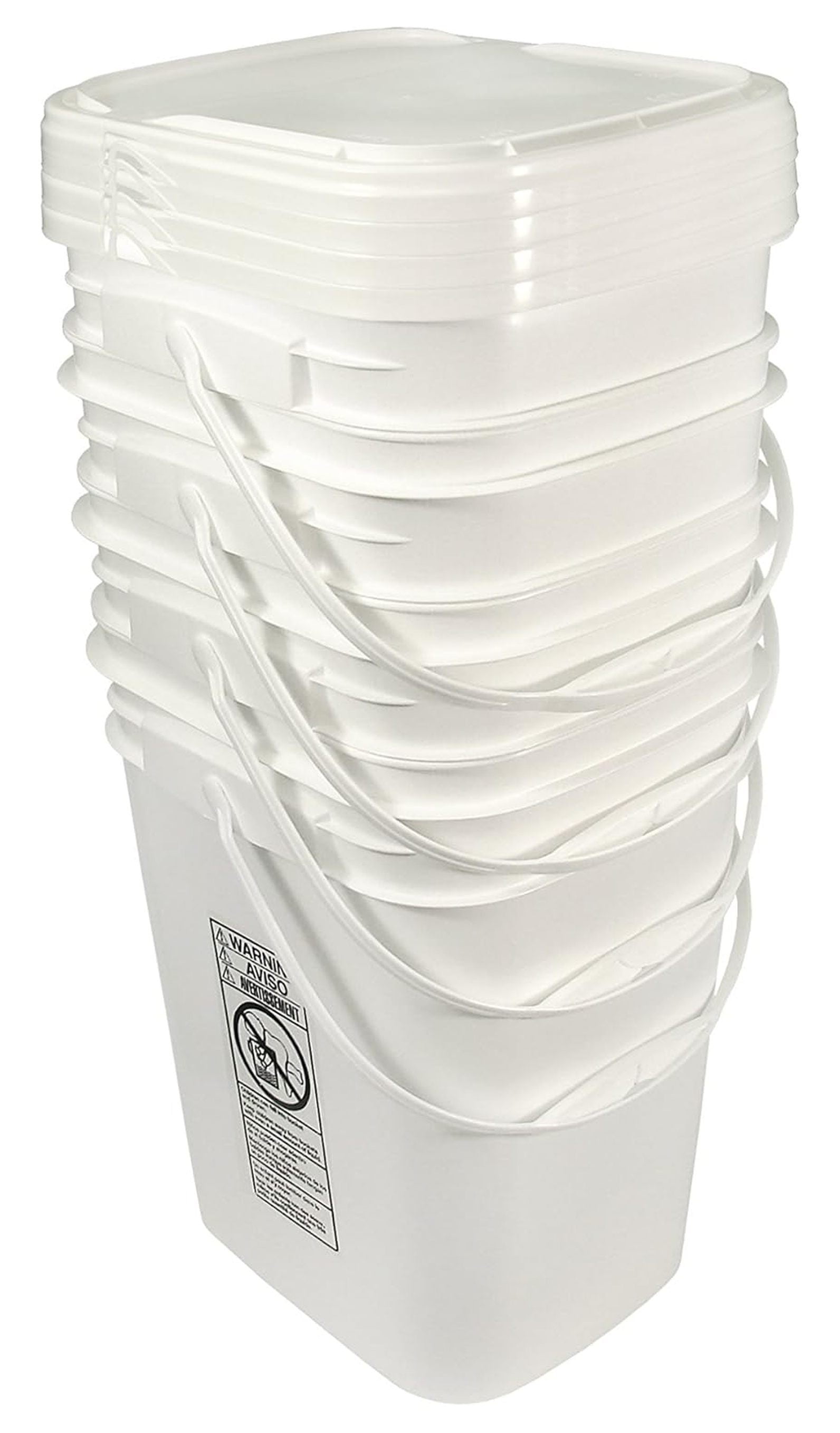 5.3 Gallon White Rectangular Bucket/Pail with Hinged Snap Lid, 4 Pack ...