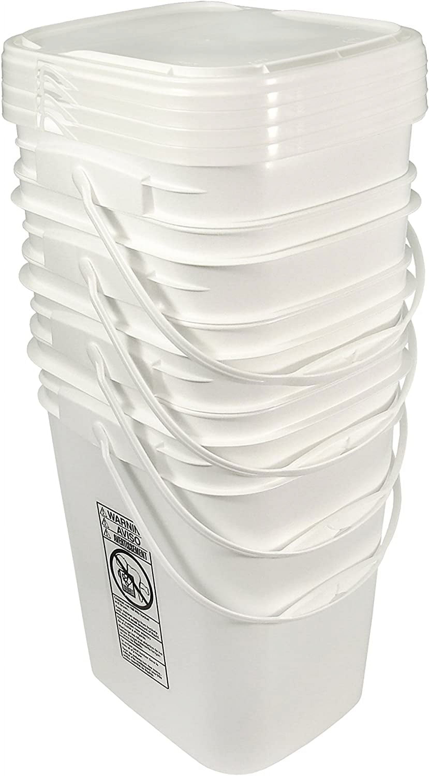 5.3 Gallon White Rectangular Bucket/Pail with Hinged Snap Lid, 4 Pack ...