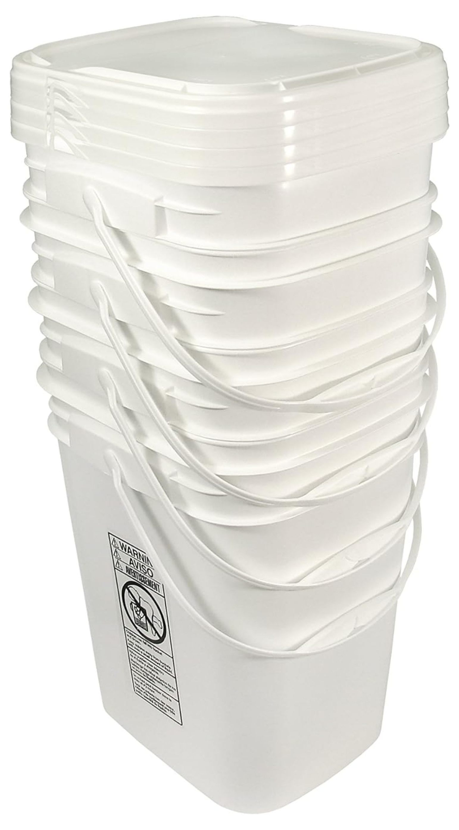 5.3 Gallon White Rectangular Bucket/Pail with Hinged Snap Lid, 4 Pack ...