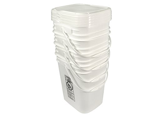 5.3 Gallon White Rectangular Bucket/Pail with Hinged Snap Lid, 4 Pack ...