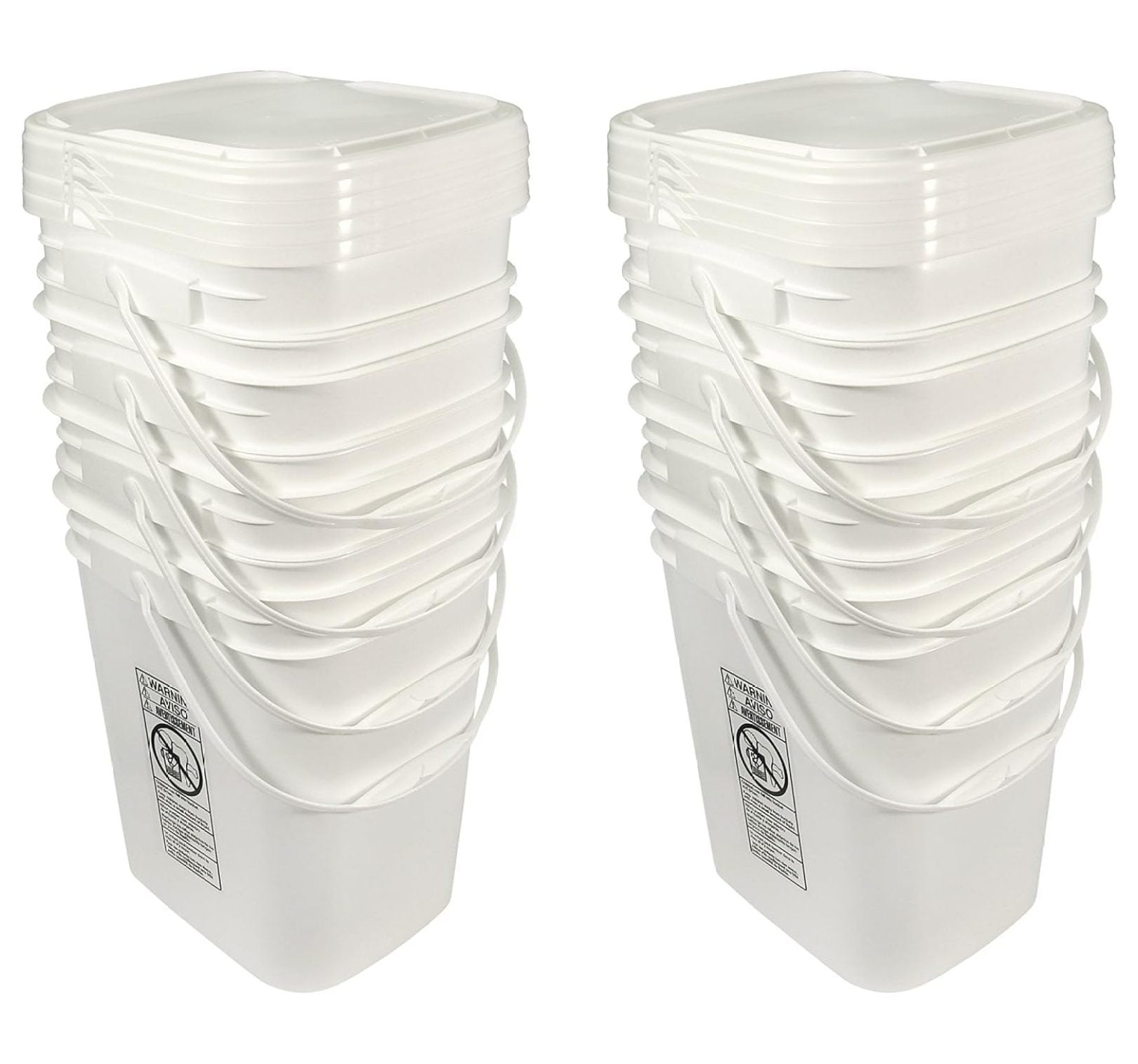 5.3 Gallon White Rectangular Bucket/Pail with Hinged Snap Lid, 8 Pack ...