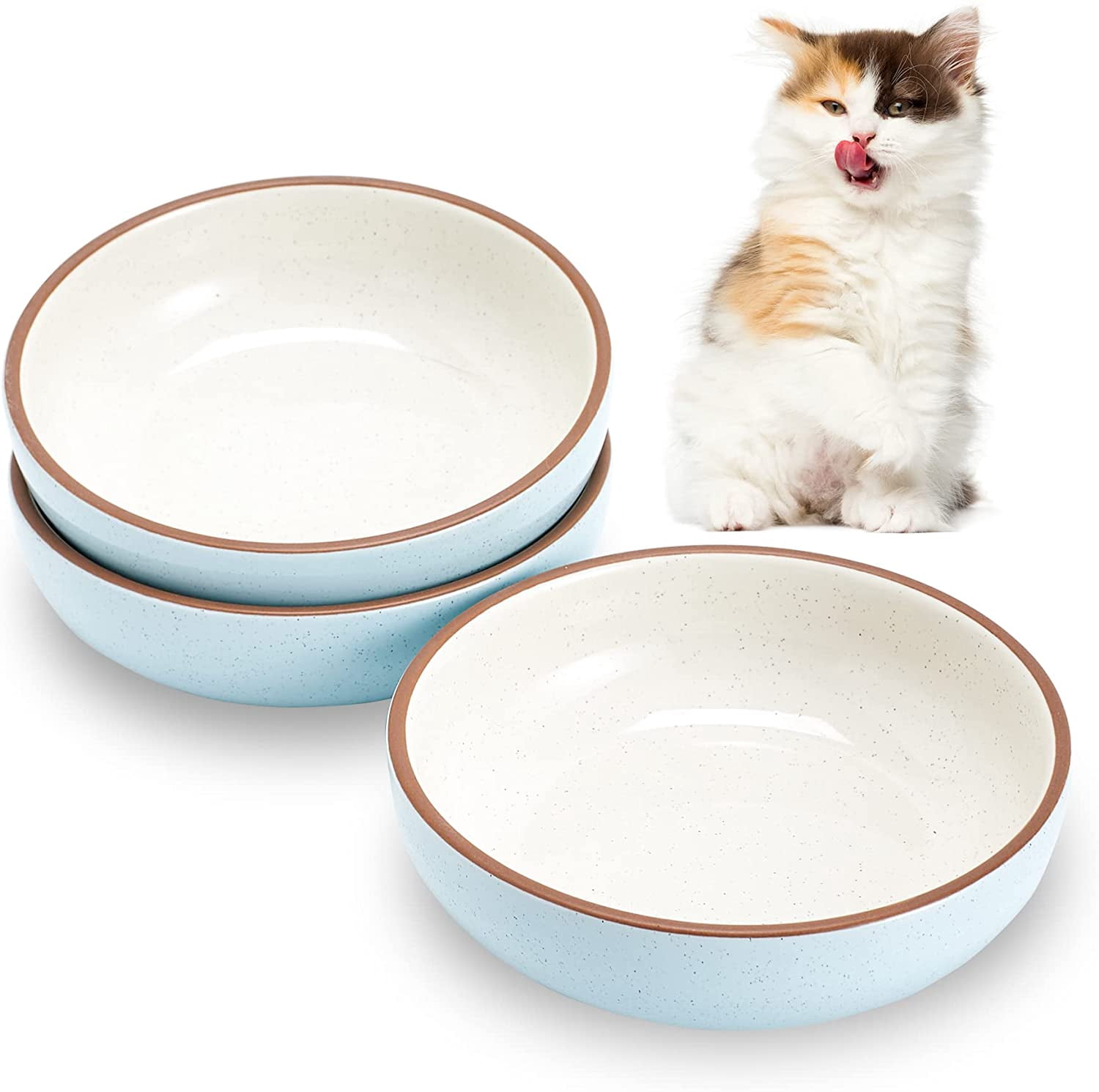5.3 in Ceramic Cat Dishes - Shallow Food Bowls for Small Pets, 3 Pack ...