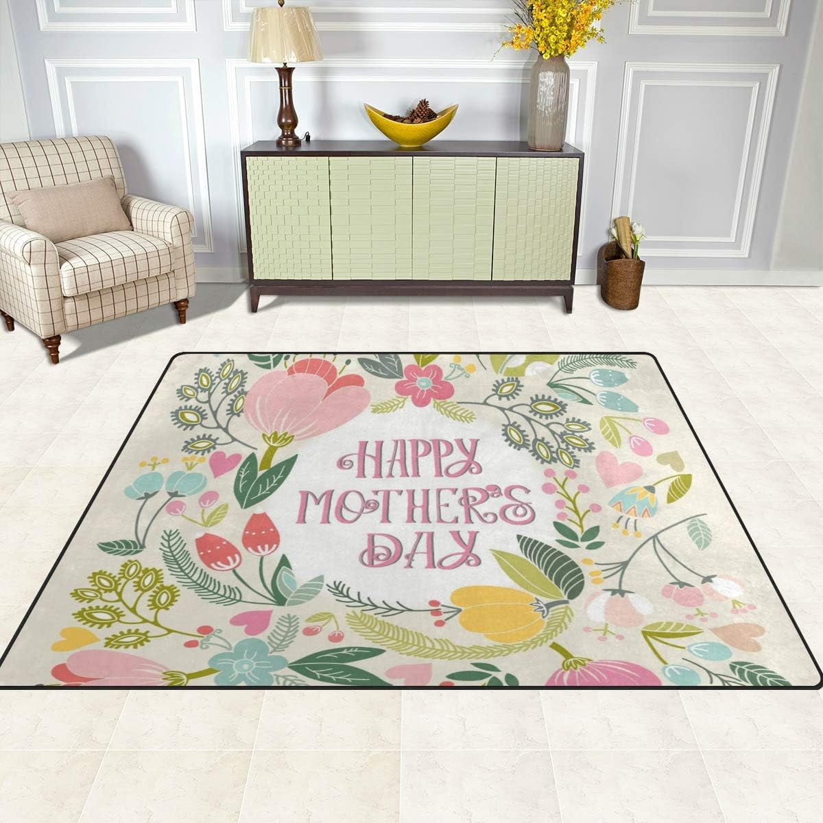 5'3" x 4' (63 x 48 inch) Area Rug, Pad Beautiful Happy Mother's Day ...