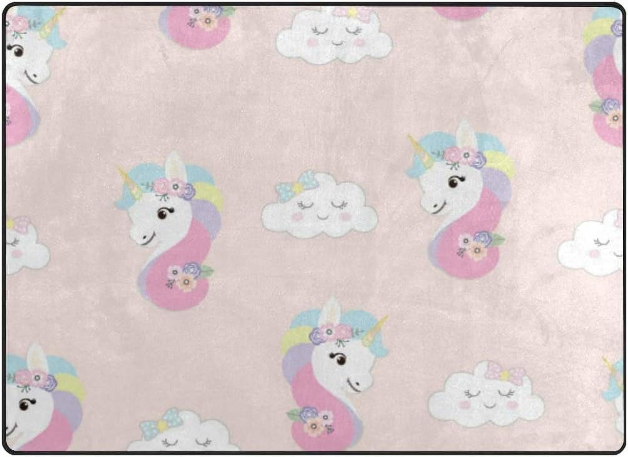 5'3" x 4' (63 x 48 inch) Area Rug, Pad Cute Unicorn Clouds Nursery Rugs ...