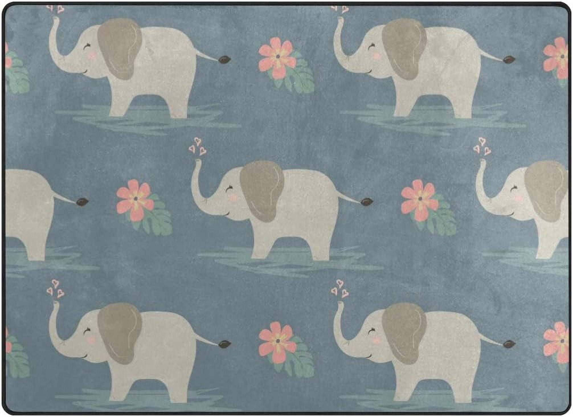 5'3" x 4' (63 x 48 inch) Area Rug, Pad Elephants in Pastel Colors ...
