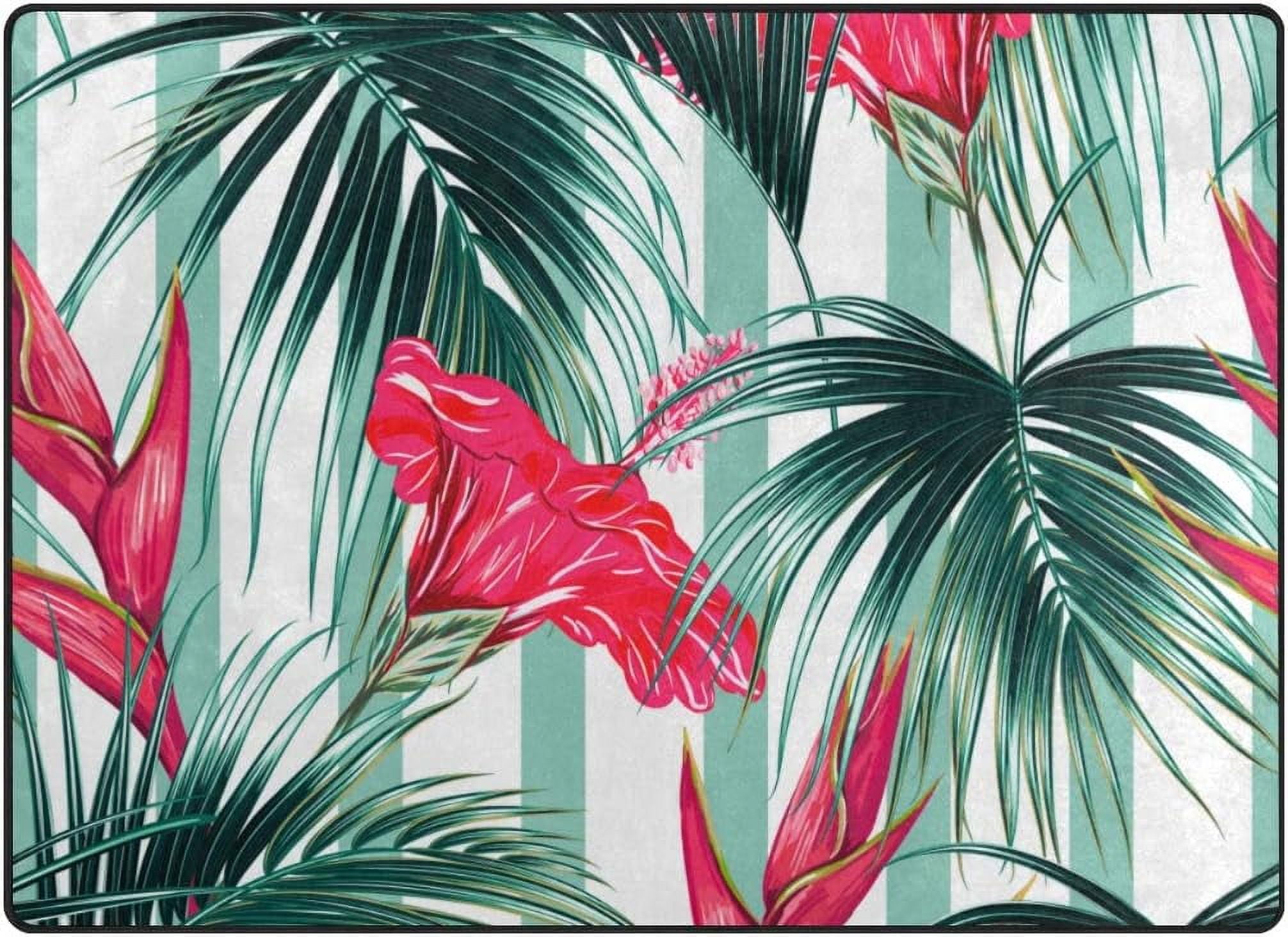 5'3" x 4' (63 x 48 inch) Area Rug, Pad Exotic Flowers Nursery Rugs ...