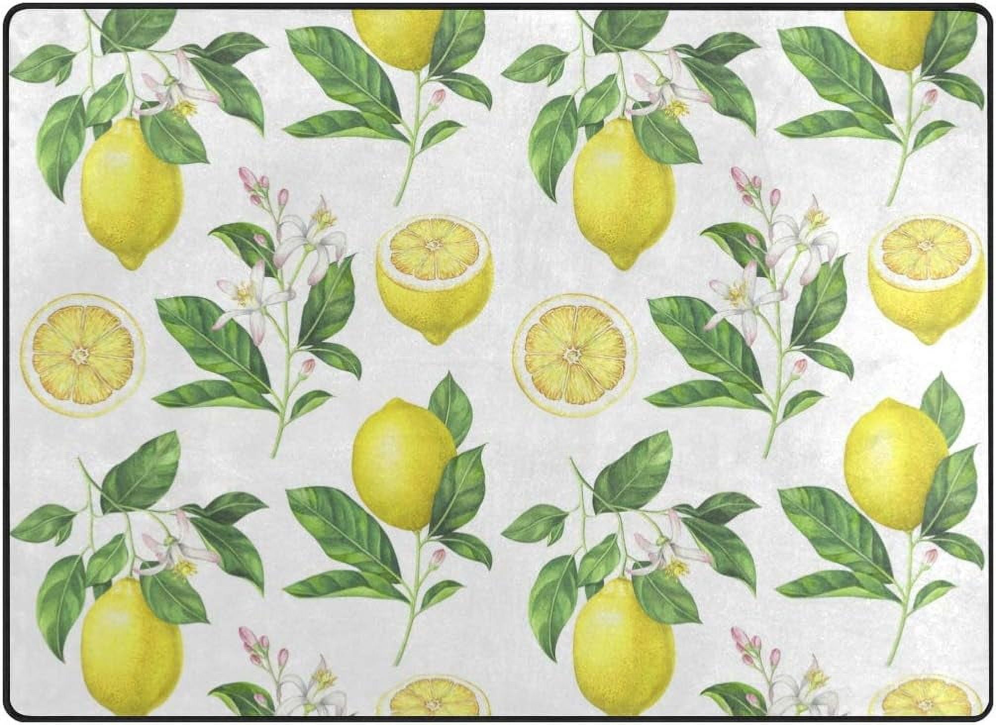 5'3" x 4' (63 x 48 inch) Area Rug, Pad Lemon and Leaves Nursery Rugs ...