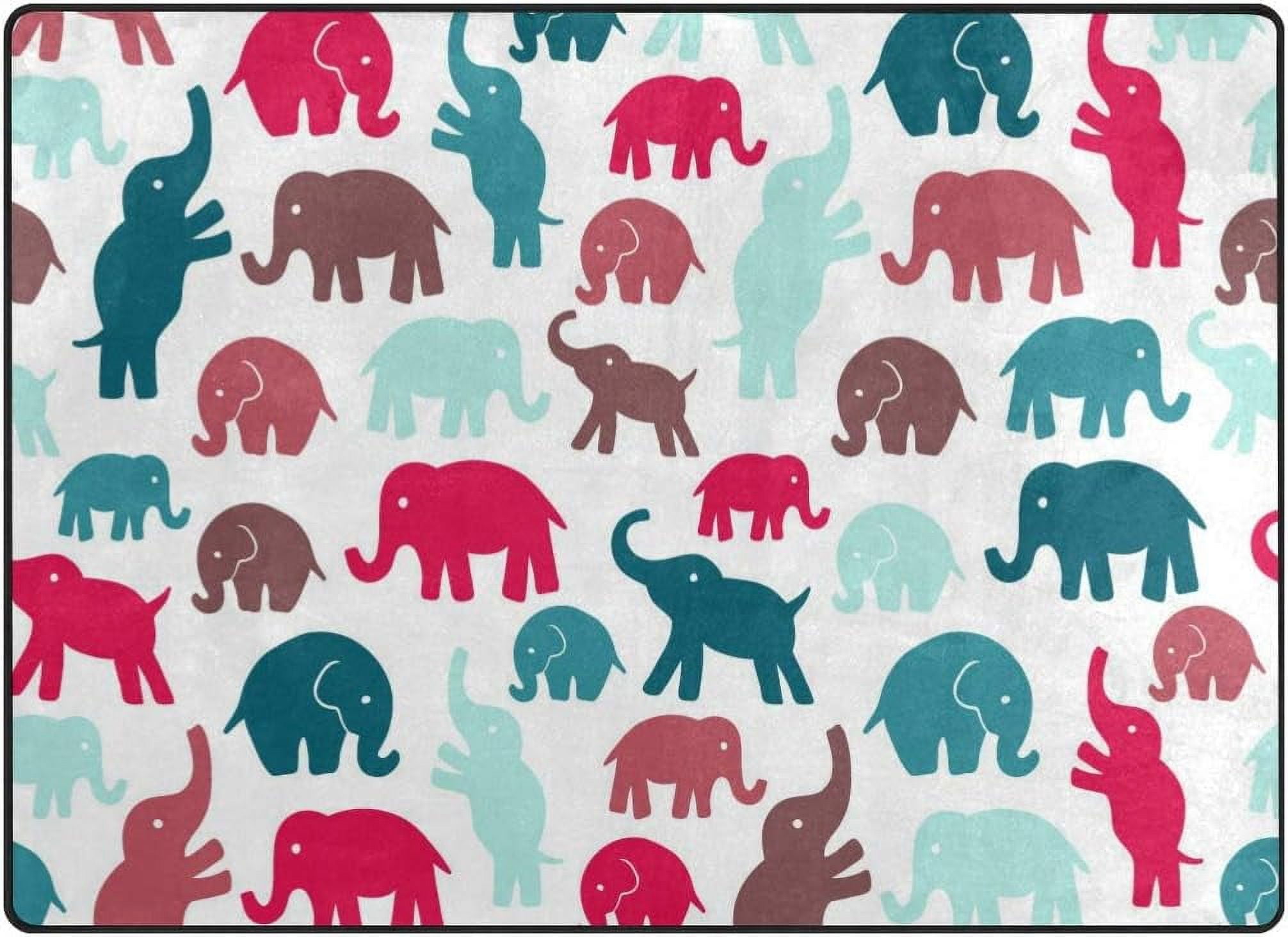 5'3" x 4' (63 x 48 inch) Area Rug, Pad Lovely Colored Elephants Nursery ...