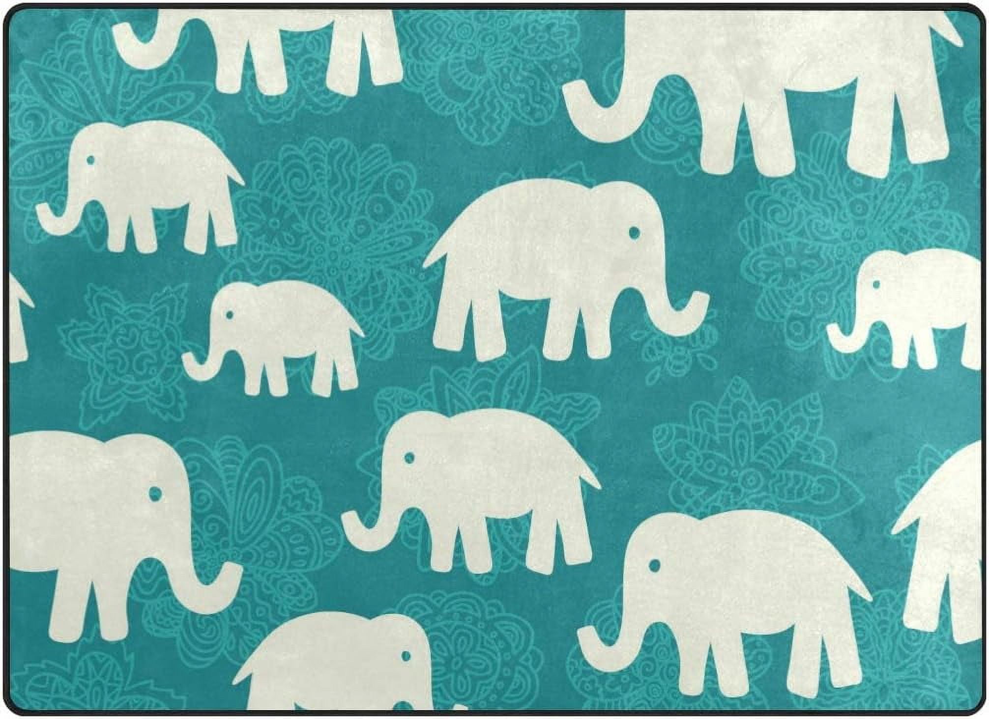 5'3" x 4' (63 x 48 inch) Area Rug, Pad White Elephants Nursery Rugs ...