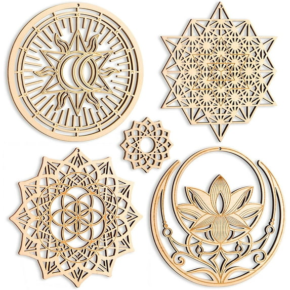 5.31" Sacred Geometry Wall Art 4 PCS Set, (Mandala, Buddha Lotus, 64 ...