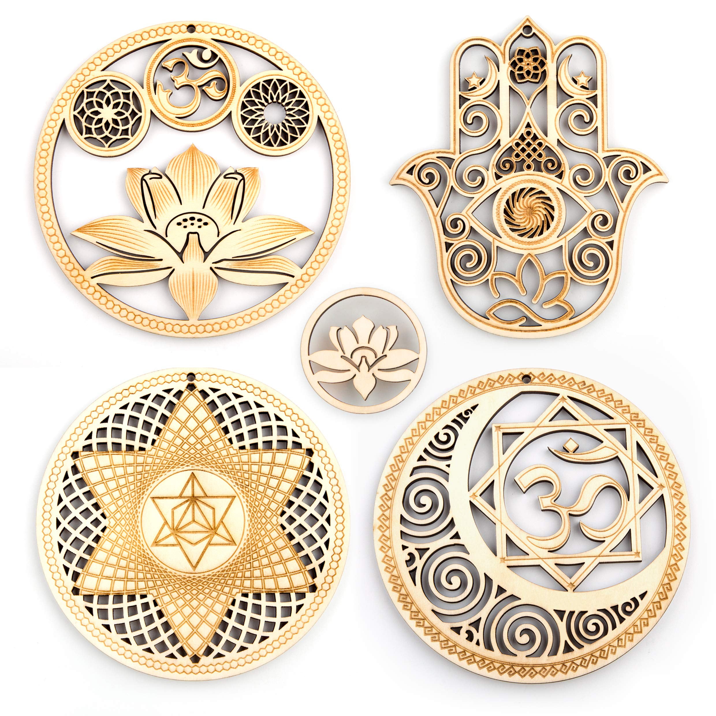 5.31" Sacred Geometry Wall Art 4 PCS Set, (Sacred Lotus, Hamsa Hand ...
