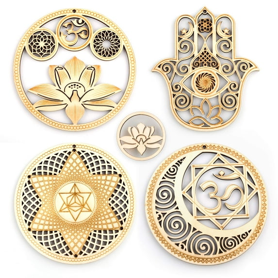 5.31" Sacred Geometry Wall Art 4 PCS Set, (Sacred Lotus, Hamsa Hand ...