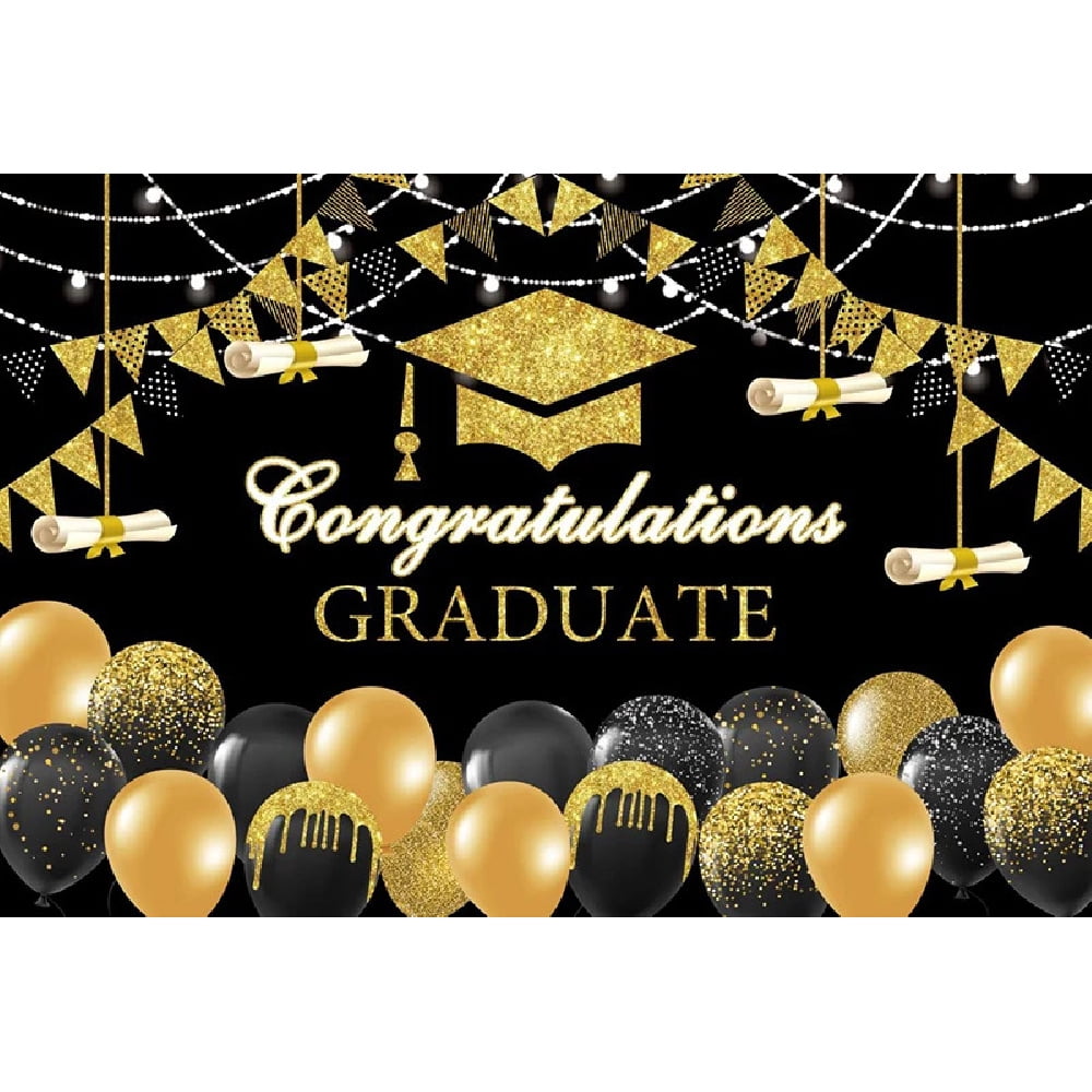5*3FT Class of 2025 Graduation Backdrop Banner Gold Blue Bachelor Cap ...