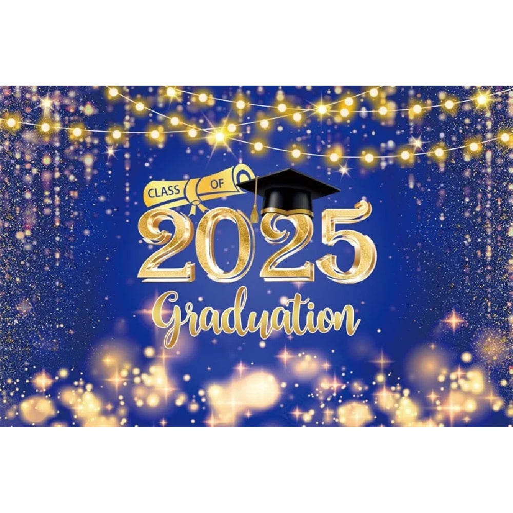 5*3FT Class of 2025 Graduation Backdrop Banner Gold Blue Bachelor Cap ...