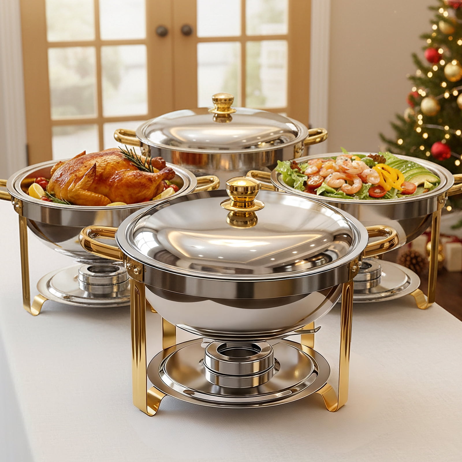 5.3QT Chafing Dish Buffet Set 4 Pack, Round Stainless Steel Buffet ...