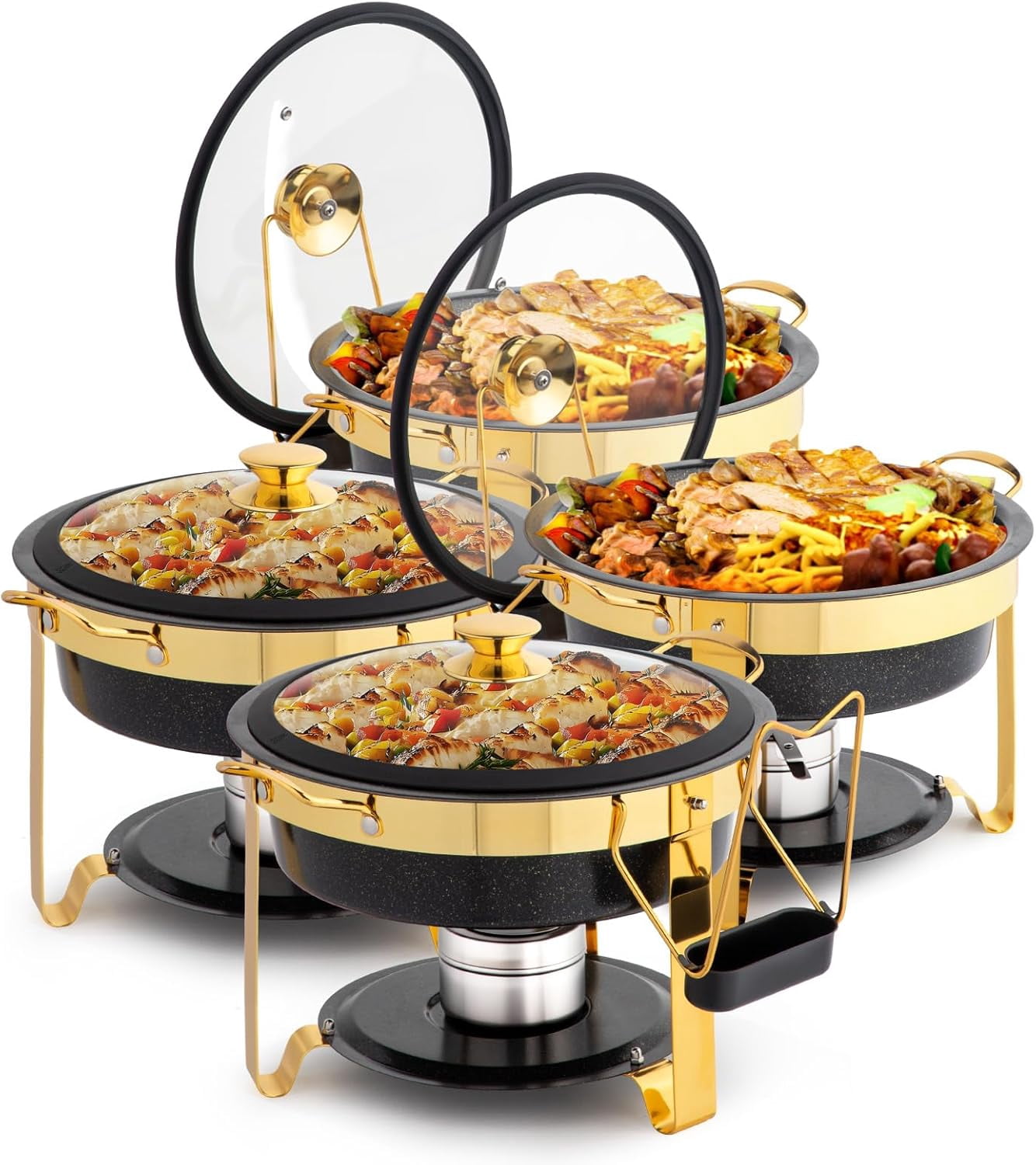 5.3QT Chafing Dishes for Buffet with Glass Lid , Maifanite-Coated Round ...
