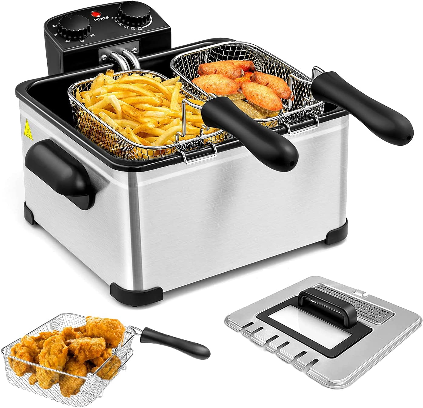 5.3QT Electric Deep Fryer with 3 Baskets 5L Stainless Steel Deep Fryer ...