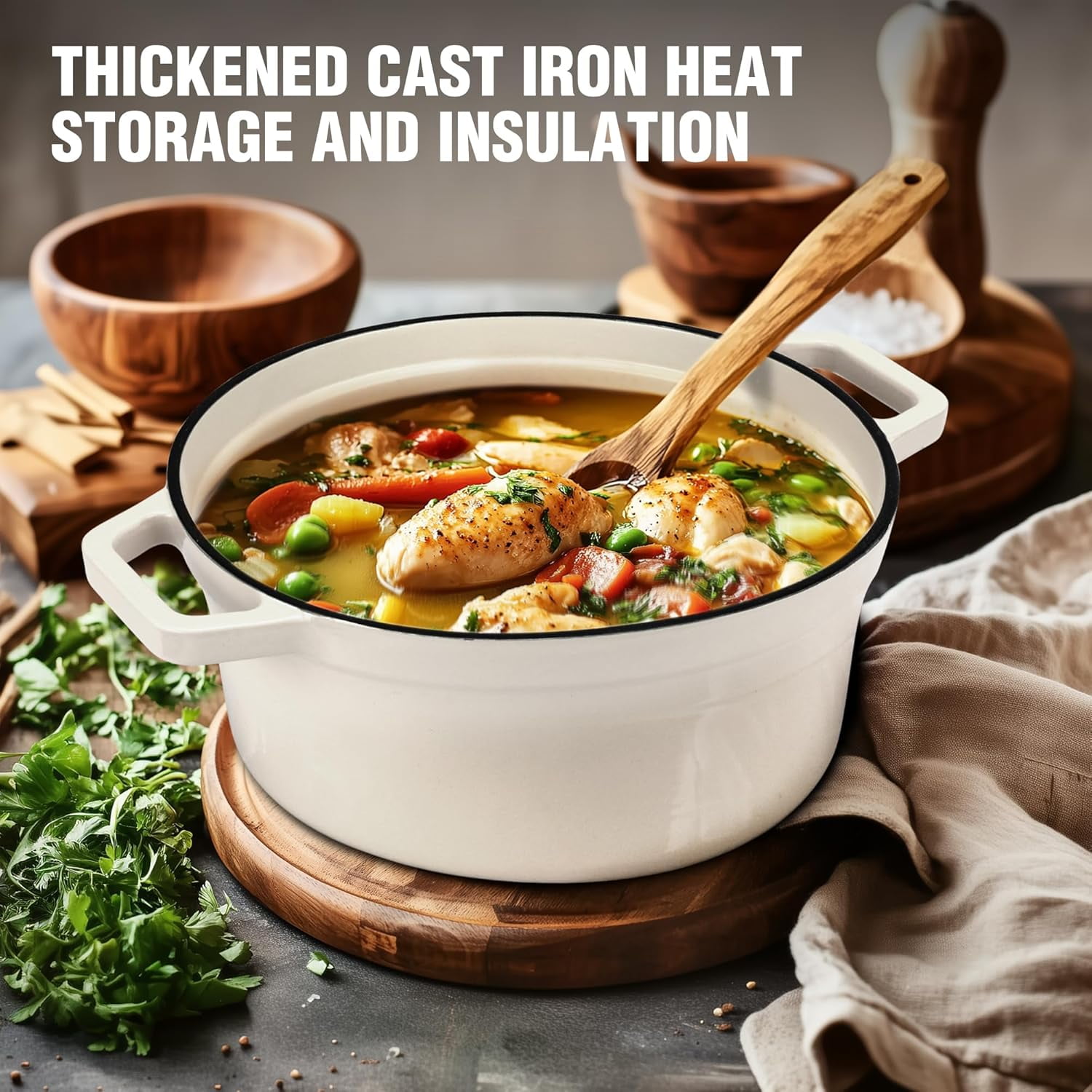 5.3QT Enameled Cast Iron Dutch Oven with Lid, Non-Stick Pot for Sourdough Bread Baking, Stewing ...