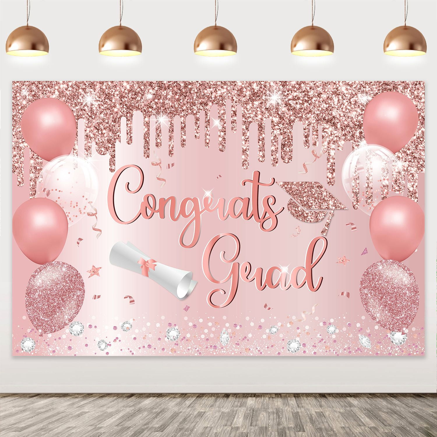 5 * 3ft 2024 Rose Golden Congrats Grad Graduation Backdrop Glitter ...