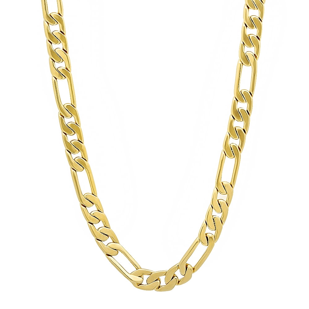 5.3mm 14k Yellow Gold Plated Flat Figaro Chain Necklace, 22 inches ...