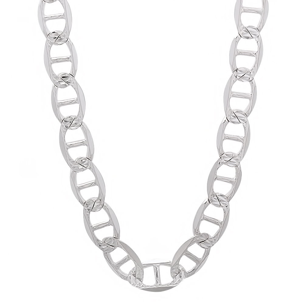 5.3mm .925 Sterling Silver Diamond-Cut Flat Mariner Chain Necklace, 30 inches + Gift Box ...