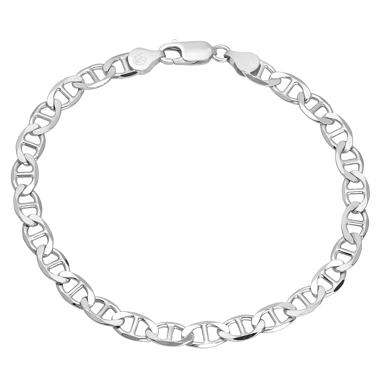 5.3mm Solid .925 Sterling Silver Flat Mariner Chain Link Bracelet, 10 ...