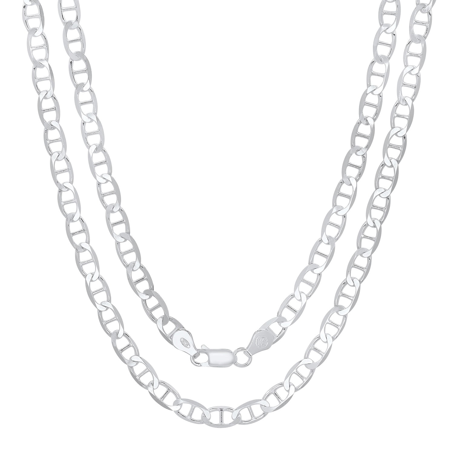 5.3mm Solid .925 Sterling Silver Flat Mariner Chain Necklace, 30 inches ...