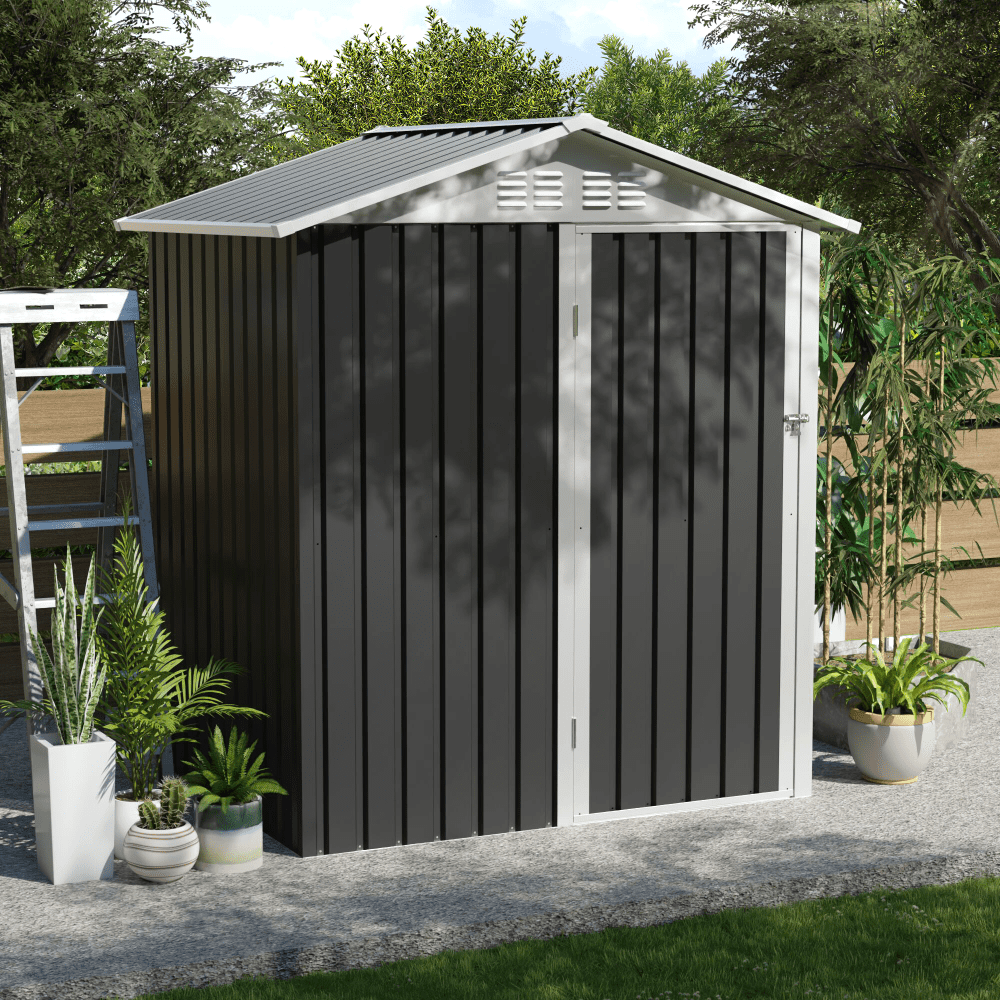 5.4×4.27 FT Grey Metal Outdoor Storage Shed with Hinge Door Apex Roof ...