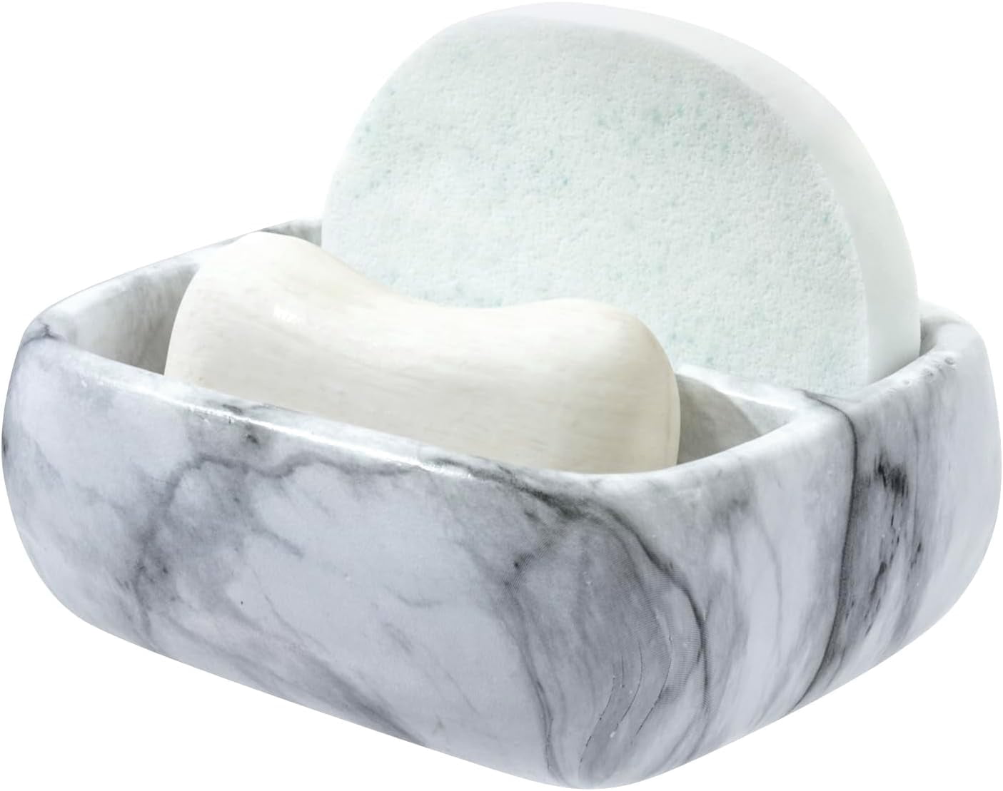 5.4 Inch Deluxe Modern White Marble Pattern Resin Double Sponge Holder ...