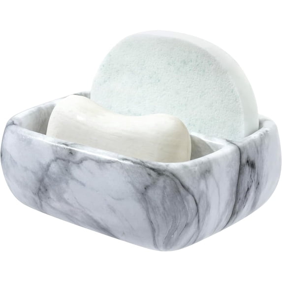 5.4 Inch Deluxe Modern White Marble Pattern Resin Double Sponge Holder ...