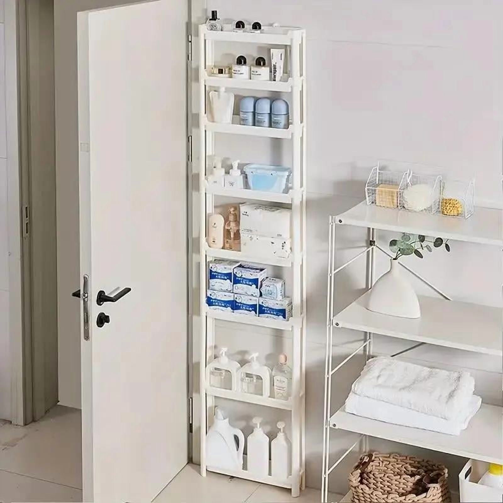 5/4 Layer White Storage Shelf, Wheel-Based Mobile Shelf For Optimal ...