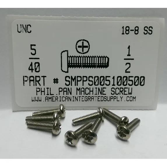 #5-40X1/2 Pan Head Phillips Machine Screws Stainless Steel (40 ...