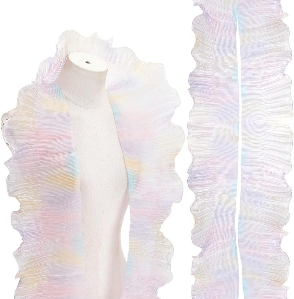 5.47 Yard Iridescent Ruffle Pleated Chiffon Trim 5.9" Organza Sheer ...