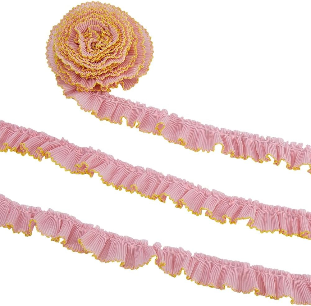 5.47 Yards 1.13 Inch Pink Pleated Chiffon Ribbons Ruffled Tulle Lace ...