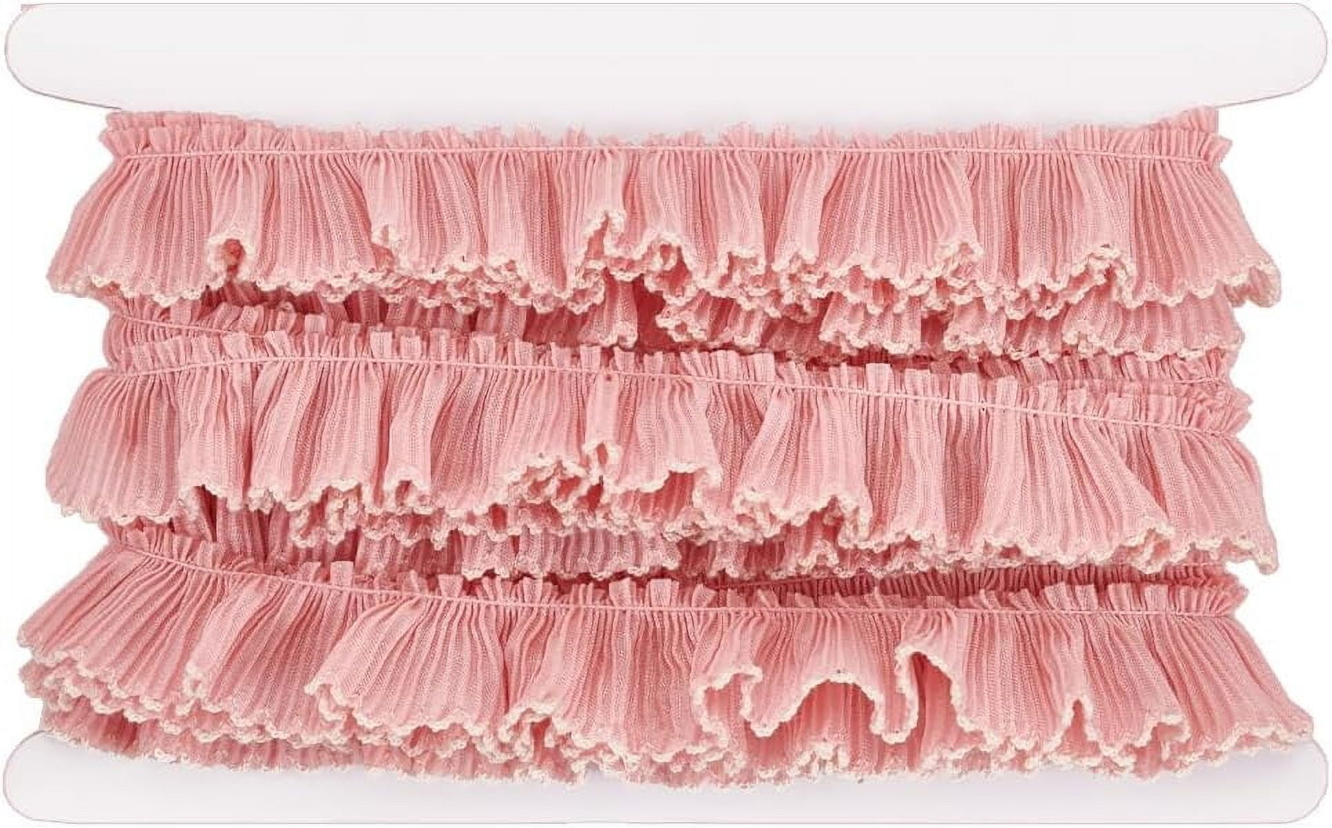 5.47 Yards 1 Inch Pink Ruffle Lace Trim Pleated Chiffon White Matching ...