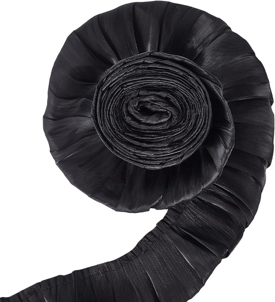 5.47 Yards 2 Inch Black Satin Pleated Trim Double Layer Ruffled Lace ...