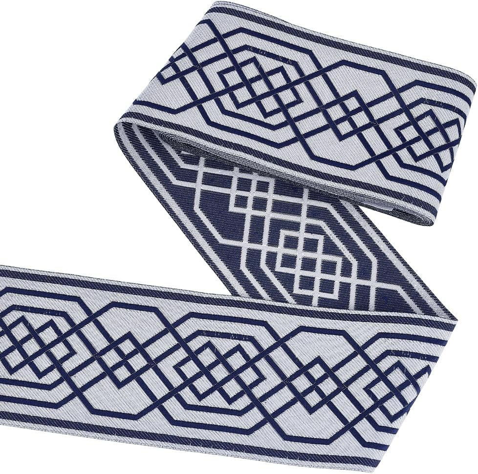 5.47Yards Blue Jacquard Ribbon 3.34inch Wide Classical Rhombus ...