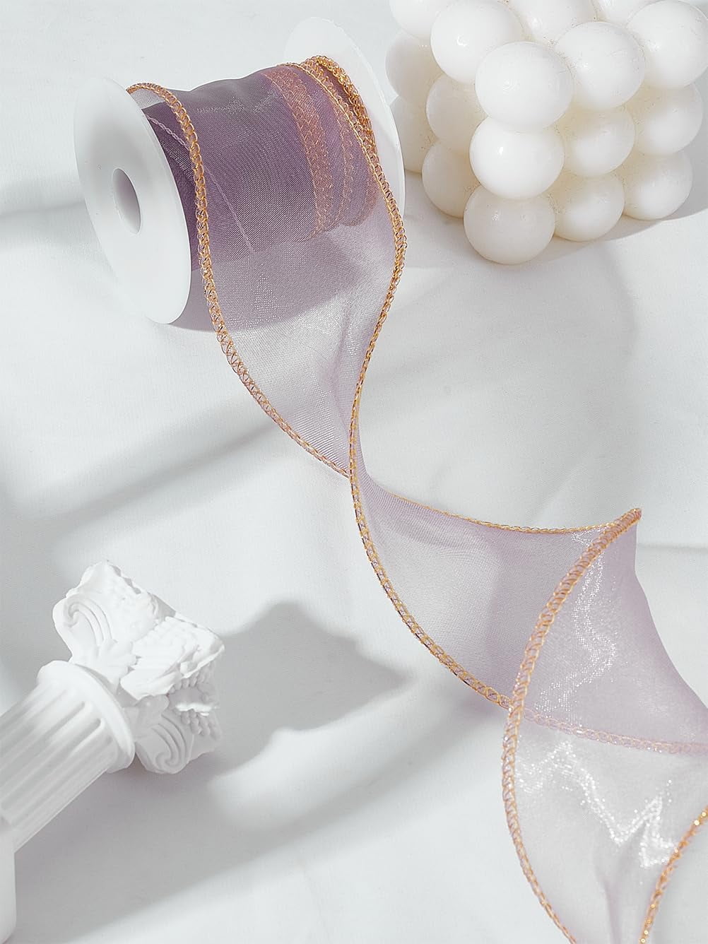 5.49M/6 Yards 1-1/2-1-5/8 inch Polyester Organza Ribbons with Golden ...