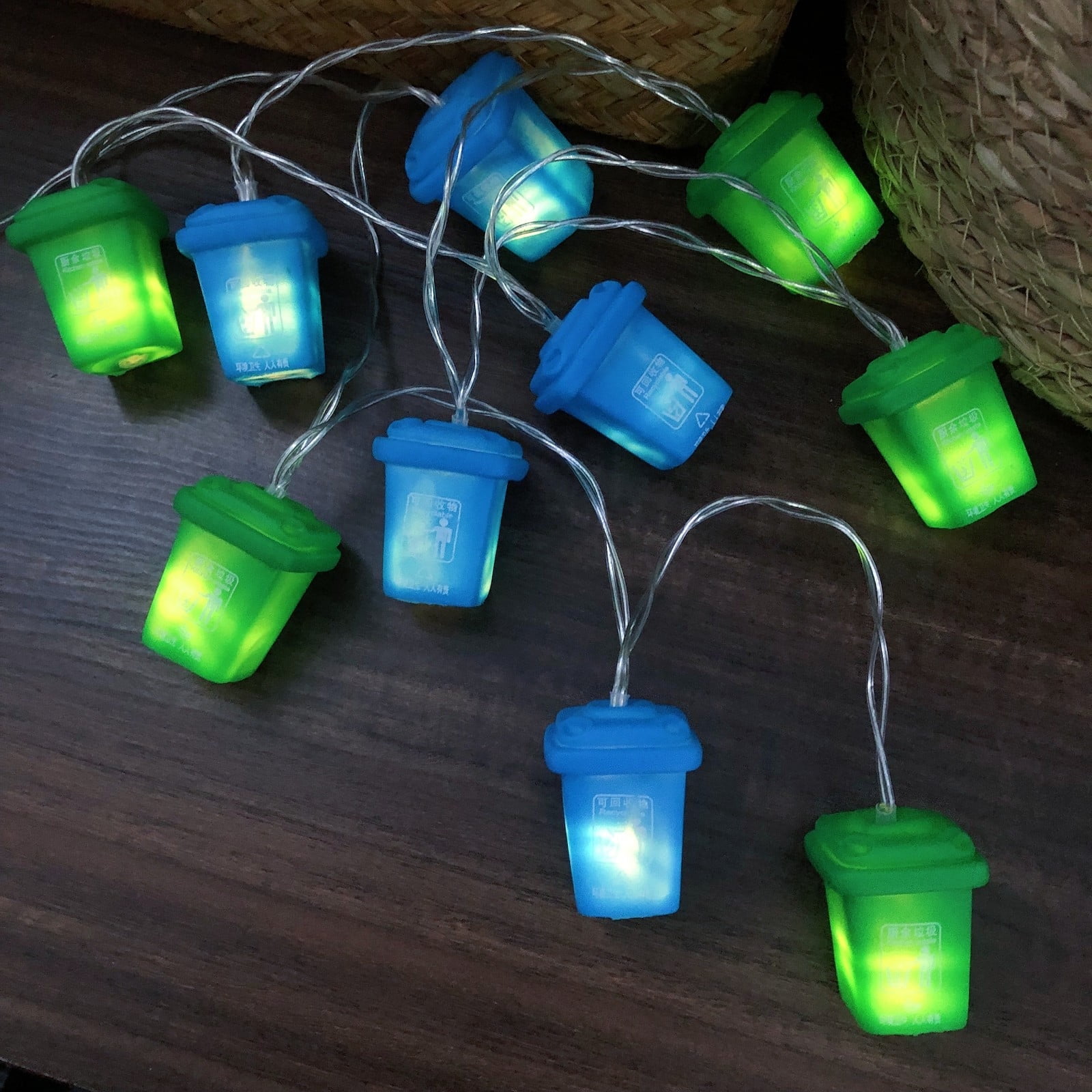 5.4FT 10LEDs Garbage Can Shape LED String Lights Battery Powered Trash ...