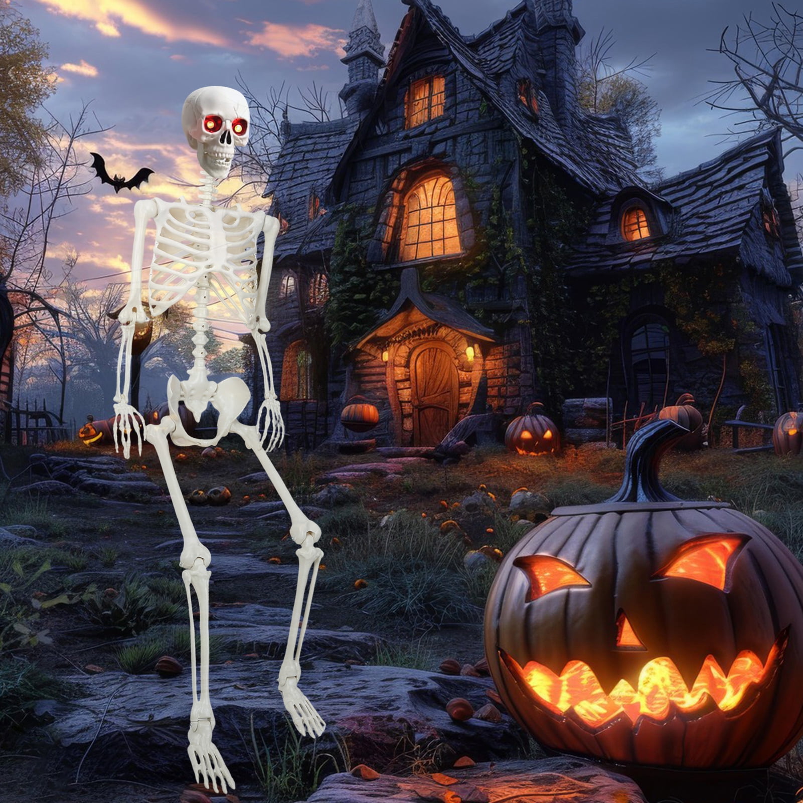 5.4FT Halloween Light-up Skeleton Decor, Movable Joints Realistic Full ...