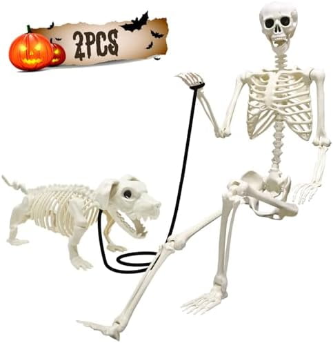 5.4FT Halloween Skeletons, Full Size Skeleton with Skeleton Dog ...
