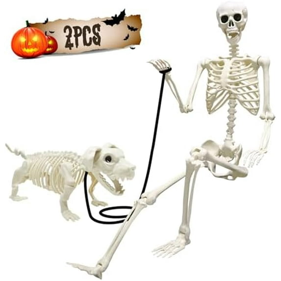 5.4FT Halloween Skeletons, Full Size Skeleton with Skeleton Dog ...