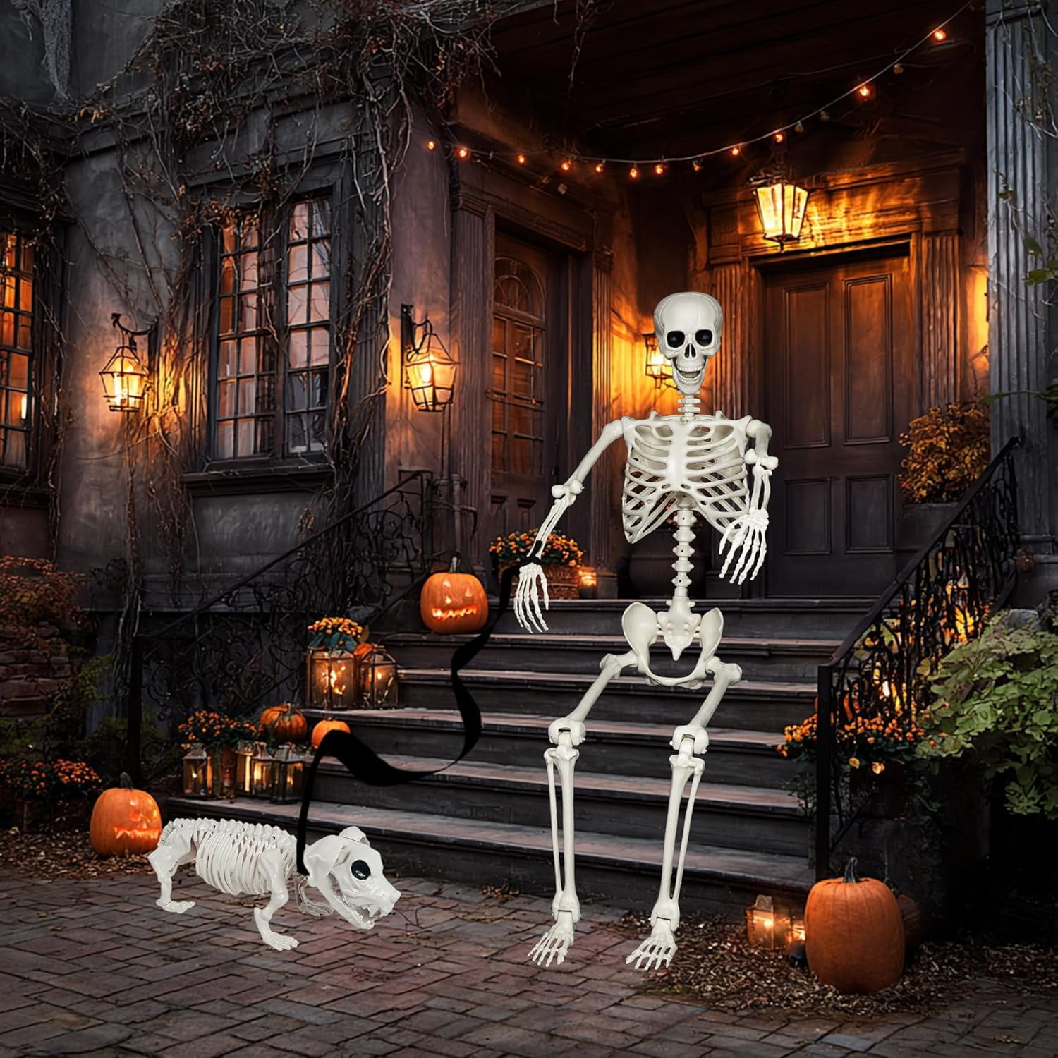 5.4FT Life-Size Halloween Skeleton Decoration Set with Posable Human ...